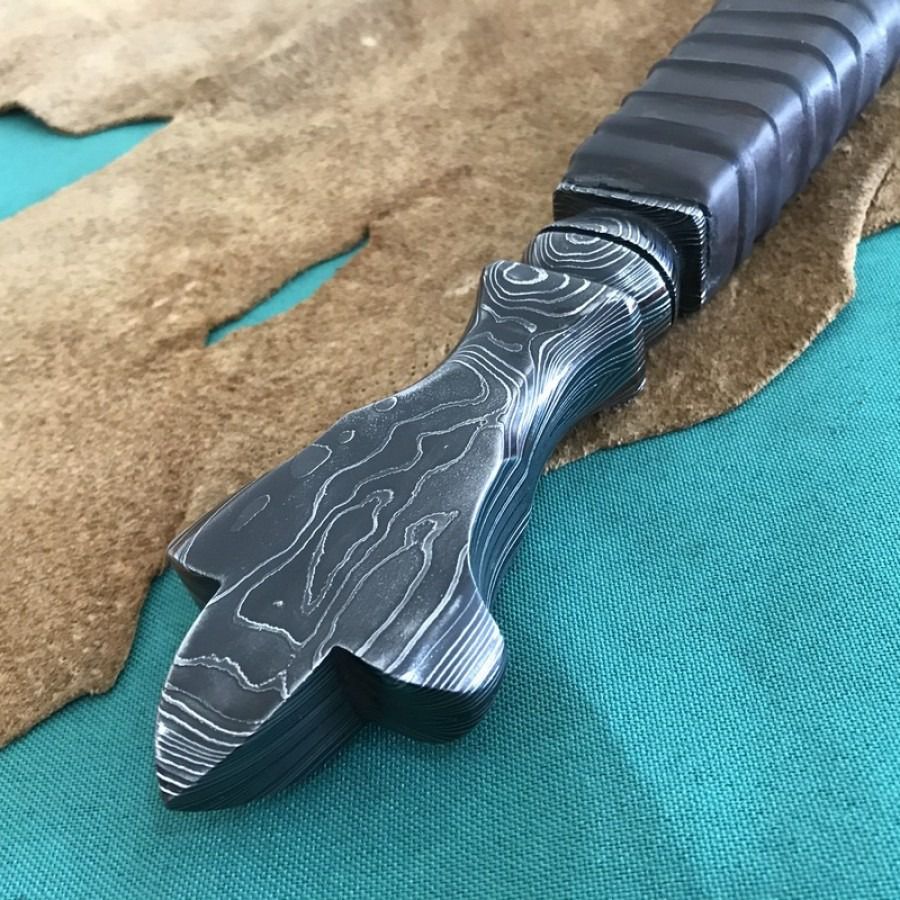 Espada Templária integral 24” Forjada em aço damasco, com guarda em aço ...