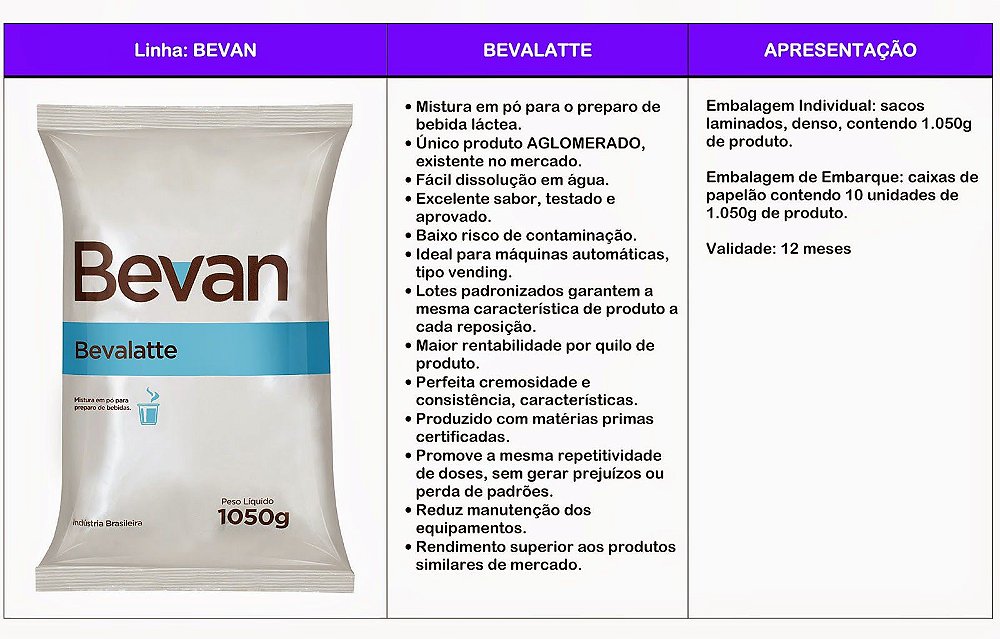 Leite em Pó Solúvel Bevalatte Bevan Vending - 1Kg - Stamcoffee