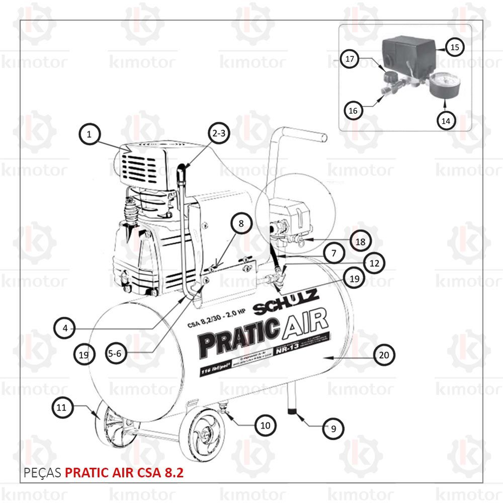 Vista Explodida Schulz Pratic Air CSA 8.2 - Peças - Kimotor Eletromecânica
