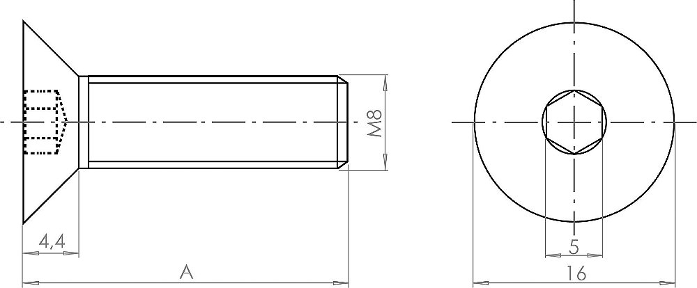 Parafuso allen cabeça cônica M8 - Forseti Soluções