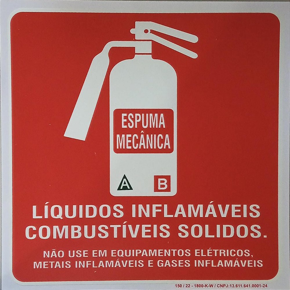 PLACA INDICATIVA DE EXTINTOR ESPUMA MECÂNICA - JP Extintores