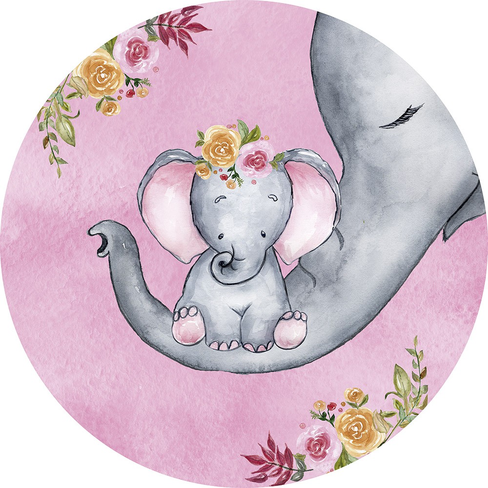 Painel de Festa Redondo em Tecido Sublimado Elefantinho Cute Rosa ...