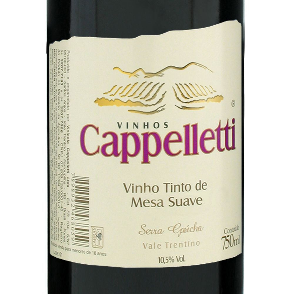 Vinho Tinto Suave de Mesa Cappelletti | Adega R2 - Adega R2