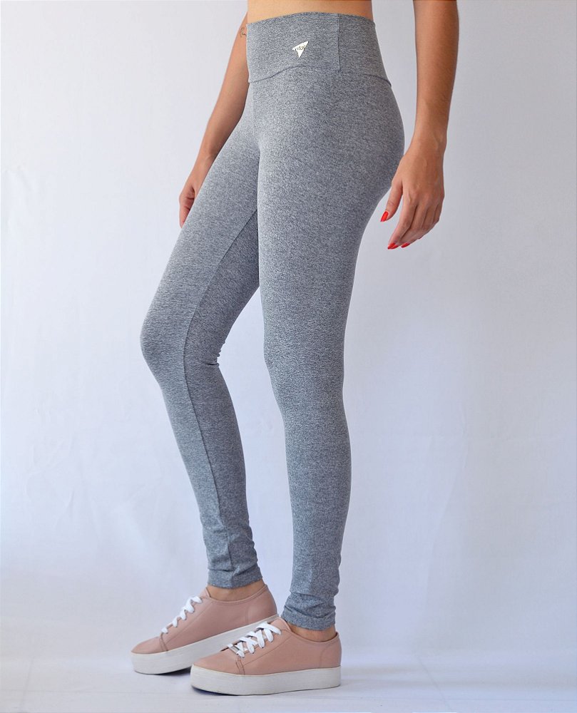 Calça Legging Cós Alto Suplex Cinza Mescla Vital Wear Moda Fitness