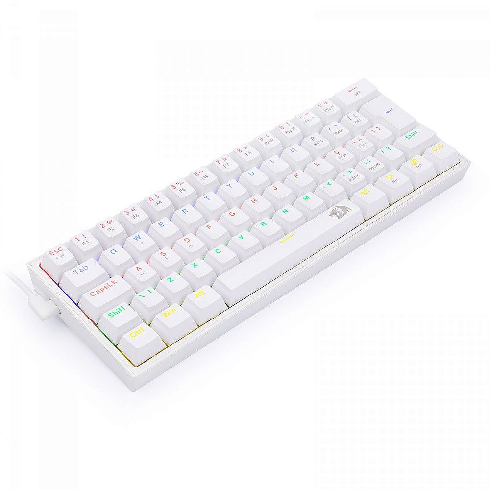 Teclado Gamer Mecânico Redragon Fizz 60% Branco, Rainbow, Switch Brown ...