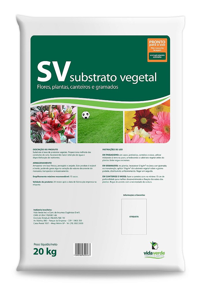SUBSTRATO SV 20KG VEGETAL Substrato matérias primas vegetais - Casa das ...