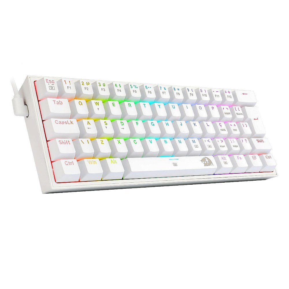 Teclado Mecânico Gamer Compacto Redragon Fizz Lunar White RGB Switch ...