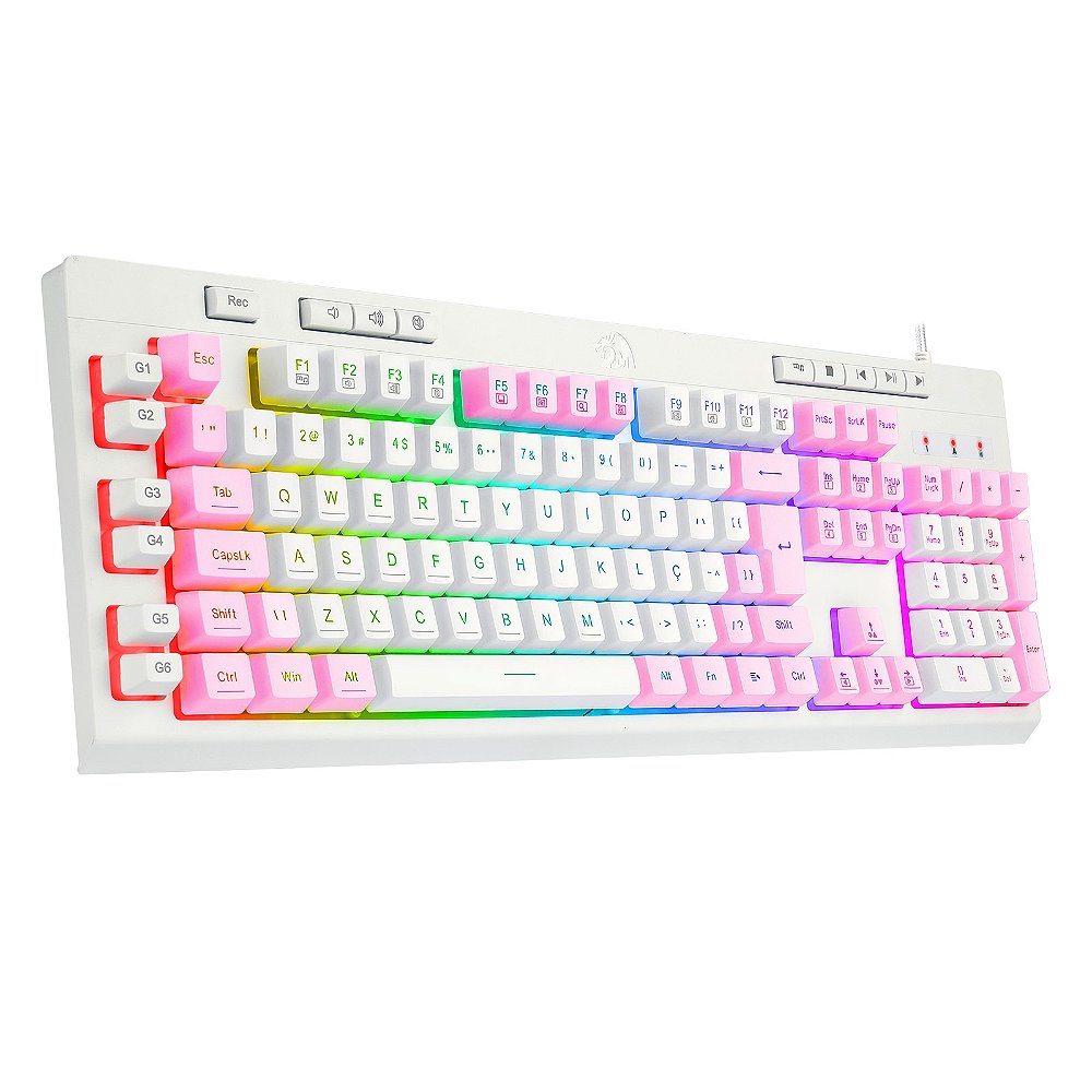 Teclado Gamer Redragon Shiva, RGB, ABNT2, White/Pink, K512WP-RGB ...