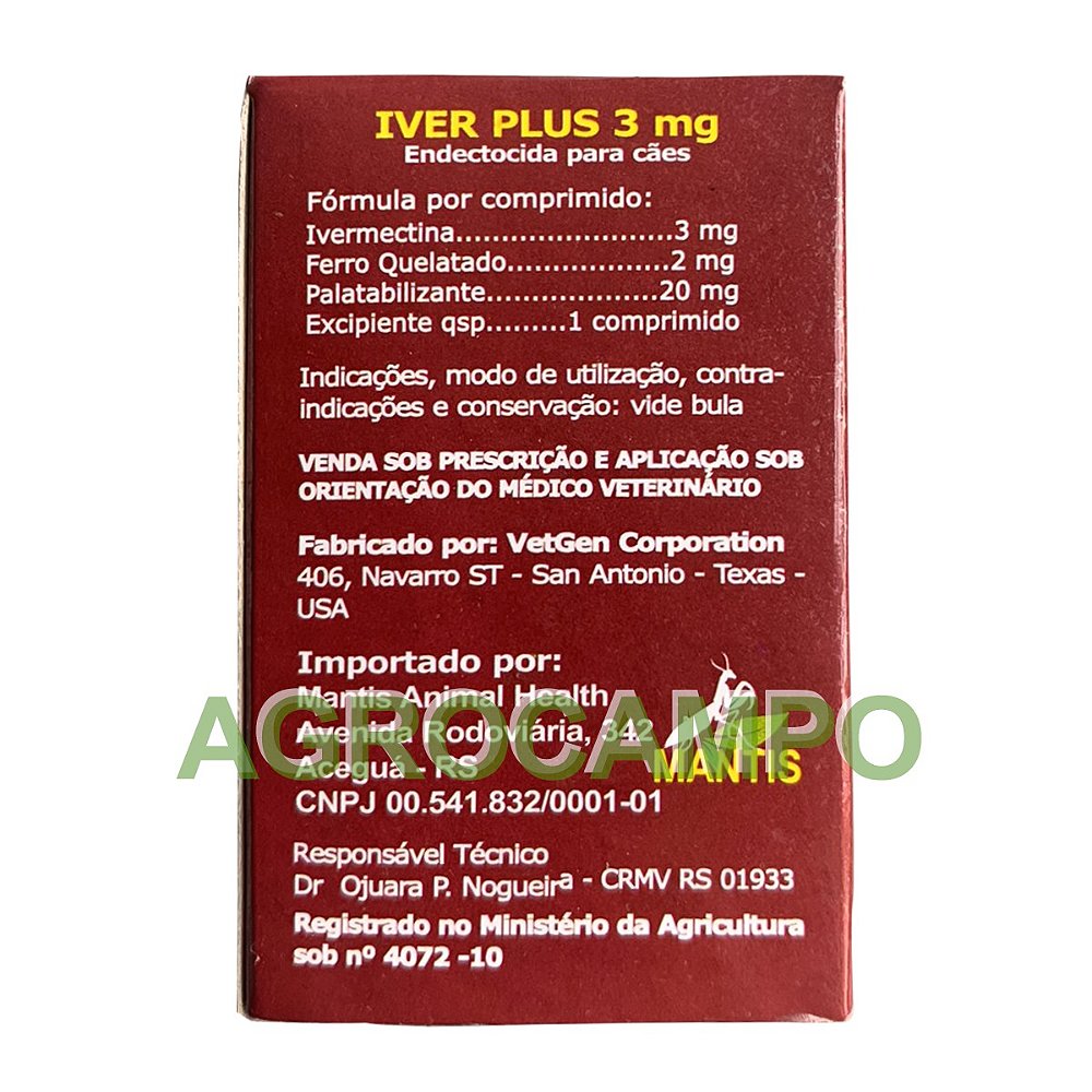 Iver 3mg Para Cães De 0 A 15kg, Caixa Com 04 Comp. - AgroCampo Rural ...