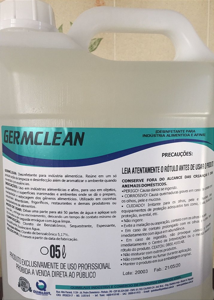 Germclean Neutro - Desinfetante para uso geral elimina bactérias e ...