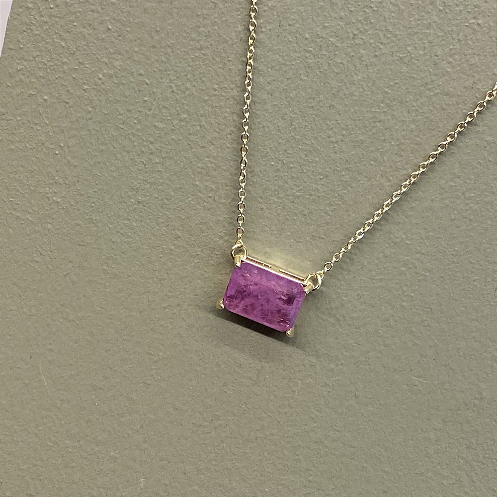 Colar de Pedra Retangular - M - Safira Rosa - Misturar com Estilo ...