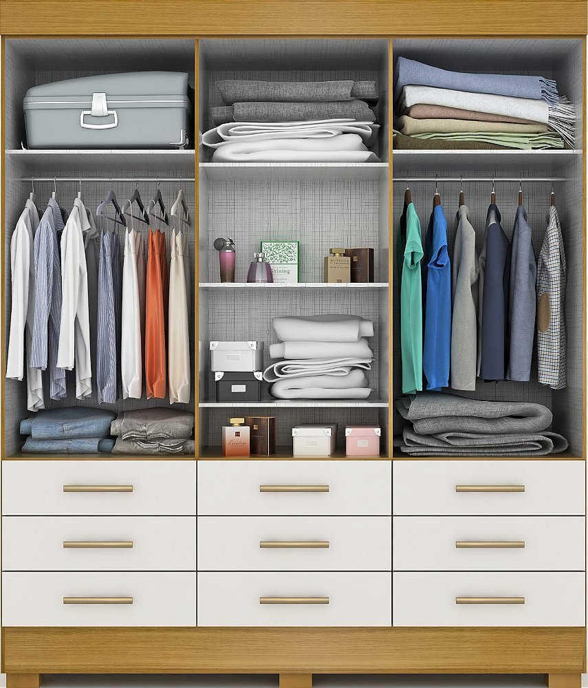 ROUPEIRO 6 PORTAS 9 GAVETAS COM ESPELHO DÉBORA CAPELINHA MDF NATURE ...