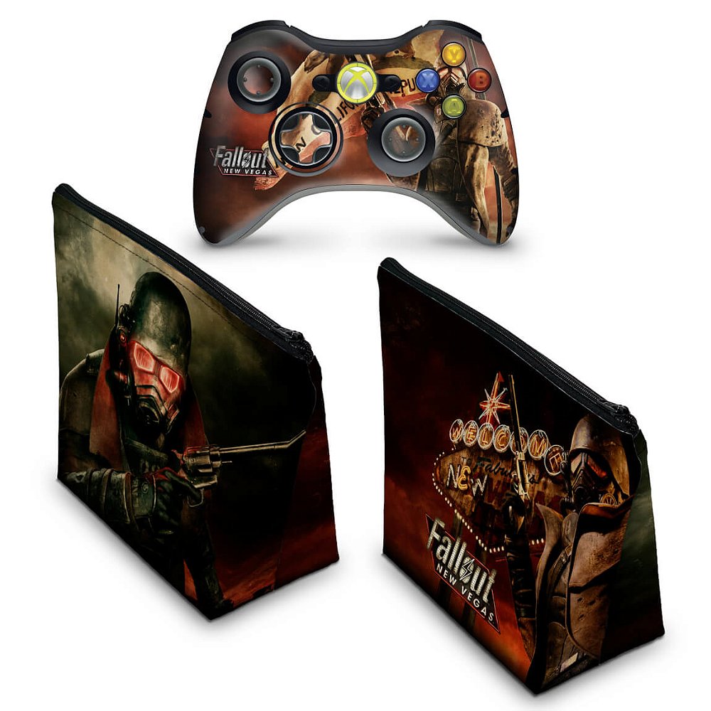 KIT Capa Case e Skin Xbox 360 Controle - Fallout New Vegas - Pop Arte Skins