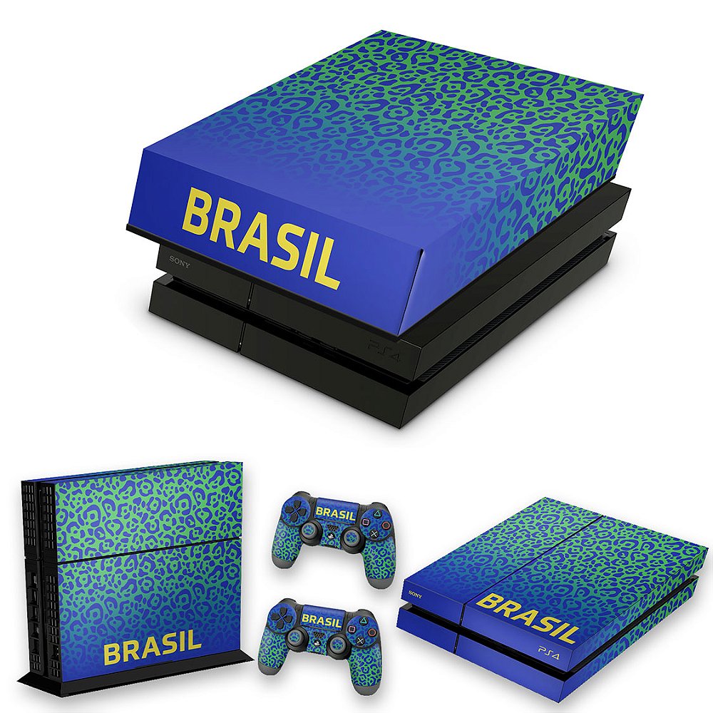KIT PS4 Fat Skin e Capa Anti Poeira - Brasil - Pop Arte Skins