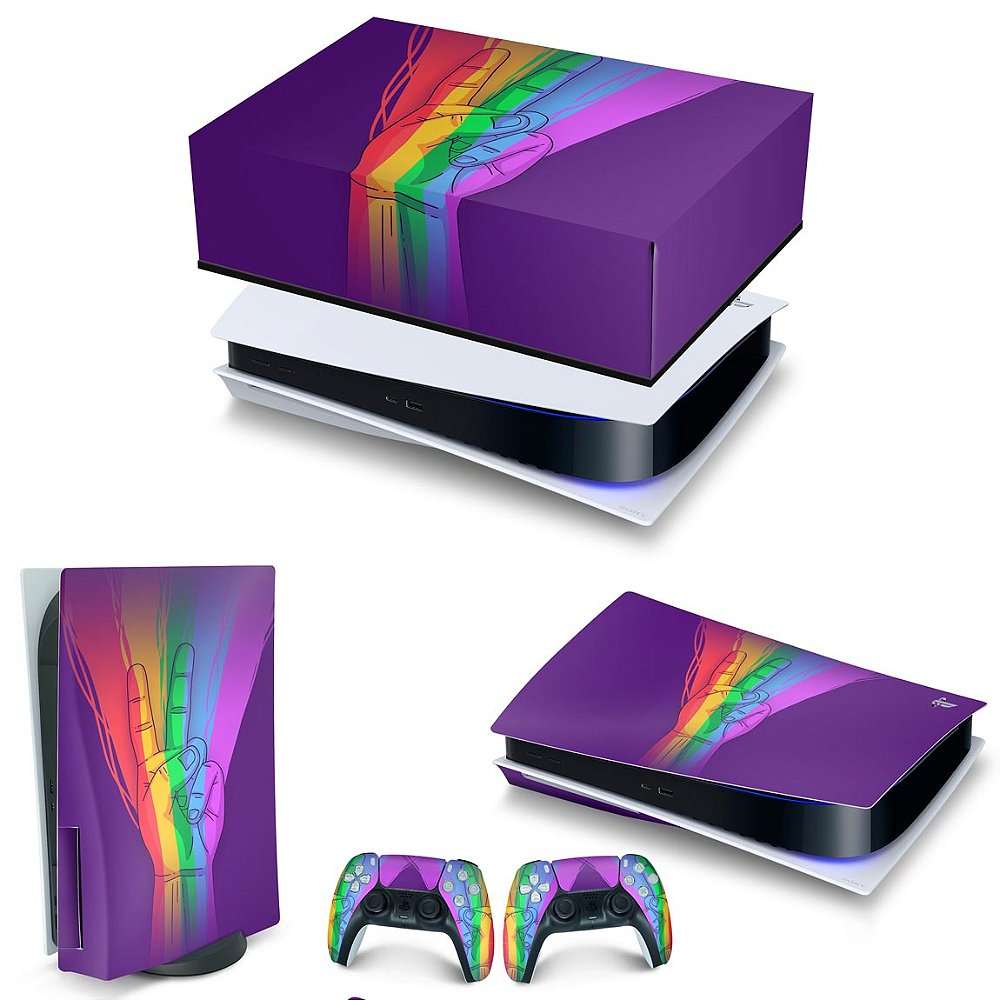 KIT PS5 Capa Anti Poeira e Skin - Rainbow Colors Colorido - Pop Arte Skins