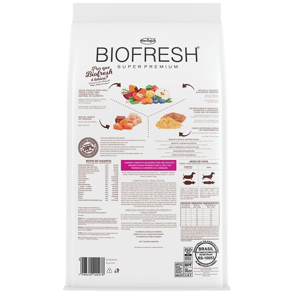 BIOFRESH CÃES - ADULTOS LIGHT RAÇAS PEQUENAS E MINI - Masterpet