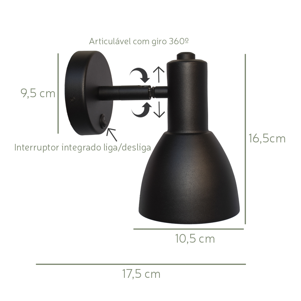 Arandela Roma De Cabeceira Com Interruptor Cor Preto TKS Iluminação ...