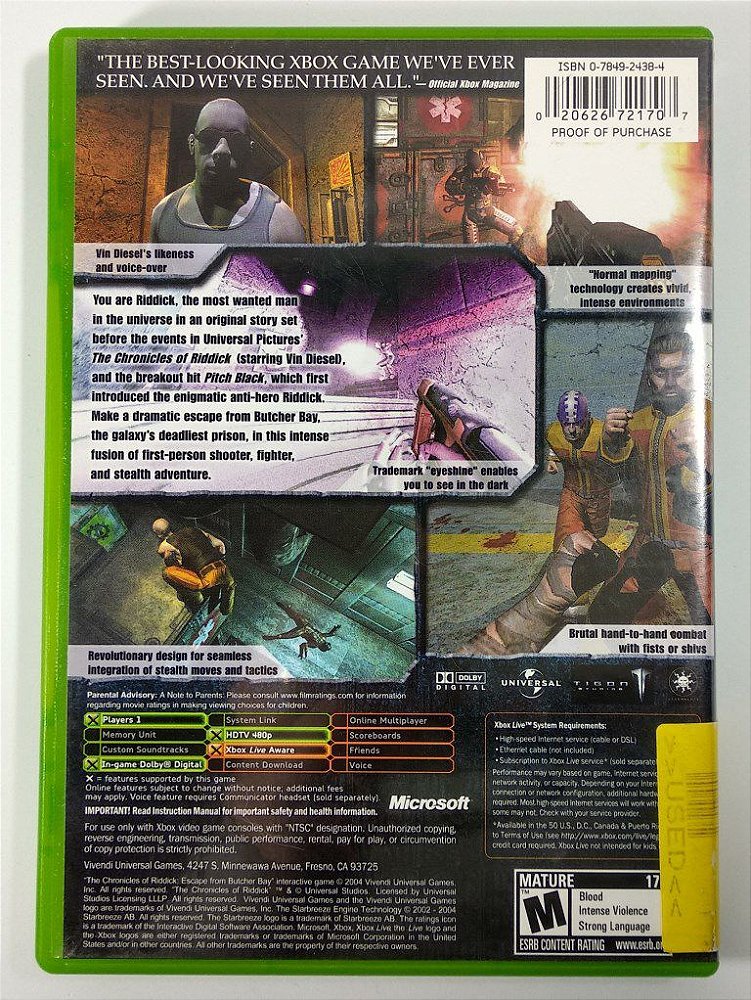 Riddick Original - Xbox Clássico - Sebo dos Games - 9 anos! Games ...