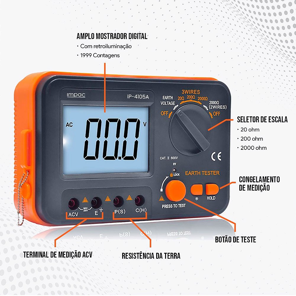 Terrômetro Digital 3 Fios Resistência do Solo IP-4105A Impac - Impac ...