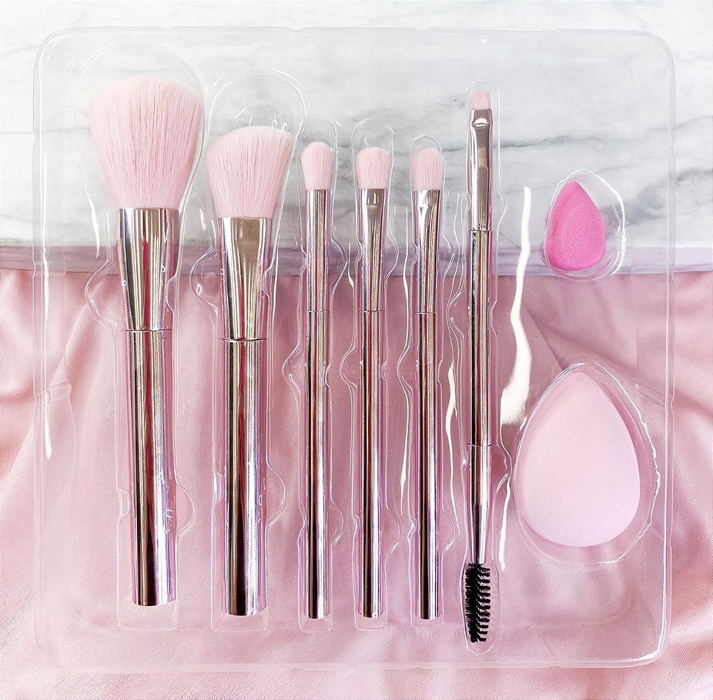 KIT DE PINCEIS ROSE GOLD 8 PEÇAS RUBY FACE - La’ Make
