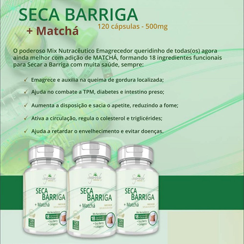 Seca Barriga c/ Matchá 120 Cápsulas 500mg - Vida mais Natural - Loja de ...