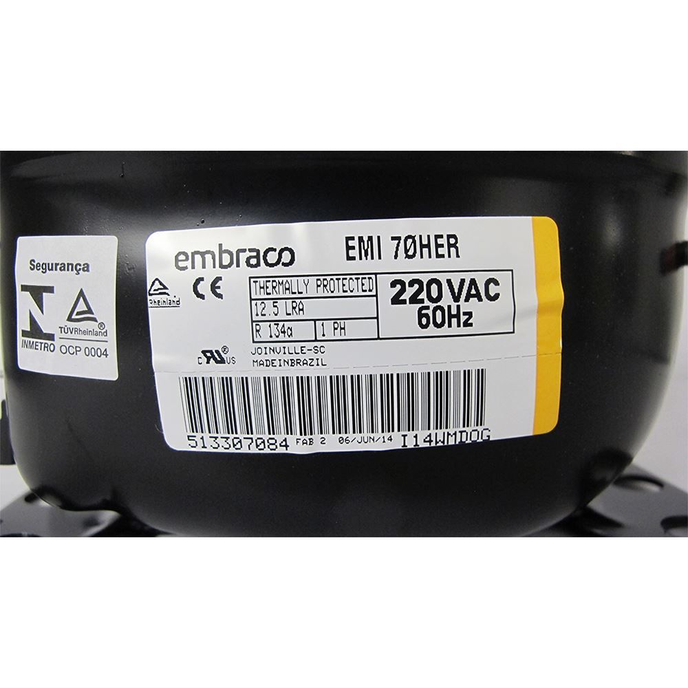 Compressor Embraco 1/5 220v 60Hz Gás R134a EMI70HER EMIS70HHR/W10575086 ...