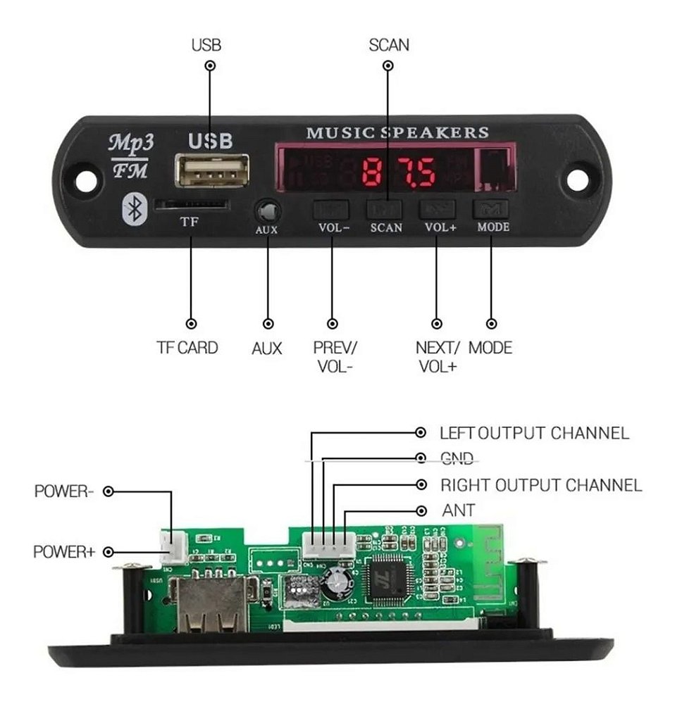 Placa Decodificador Usb Mp3 Fm Aux Bluetooth - beta eletronica