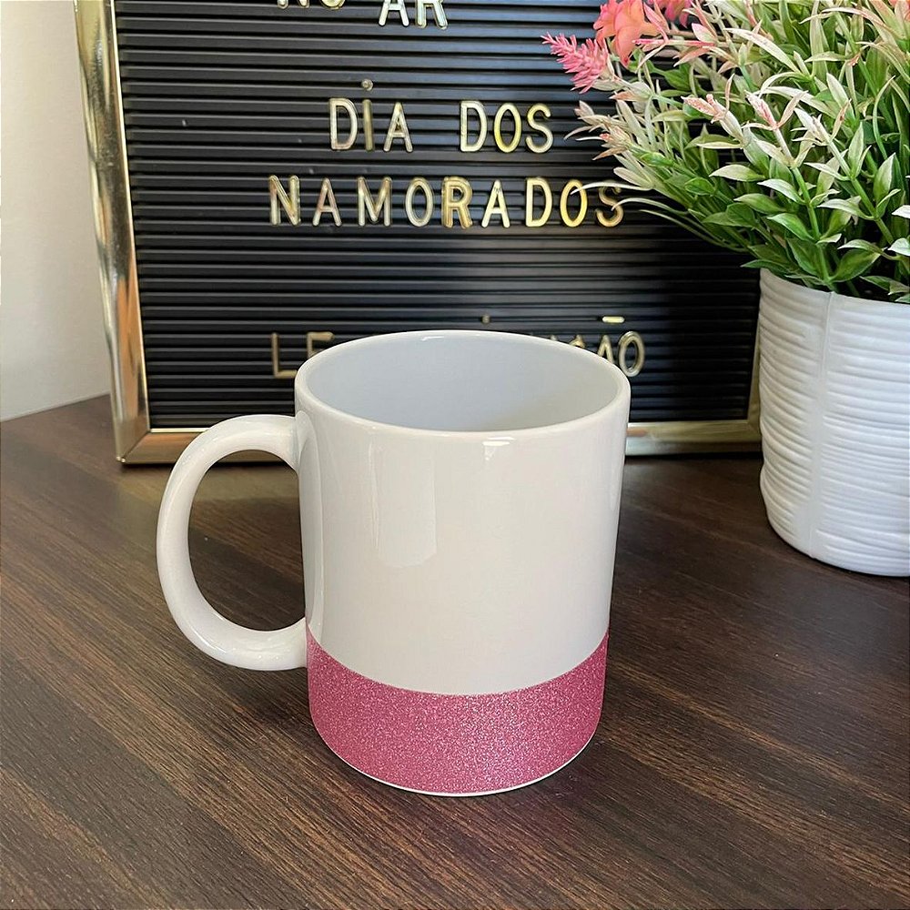 Caneca Faixa de Glitter Rosa 325ml - LF Sublimação - Atacado da Sublimação