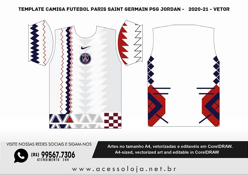 Template Camisa Futebol paris saint germain psg jordan - 2020-21 Vetor ...