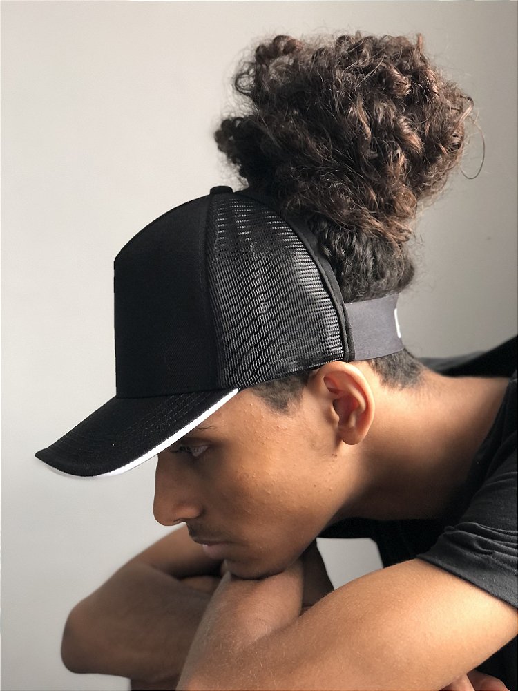 CapCachos Trucker Preto - Boné Preto para Cabelos Volumosos, Cacheados ...
