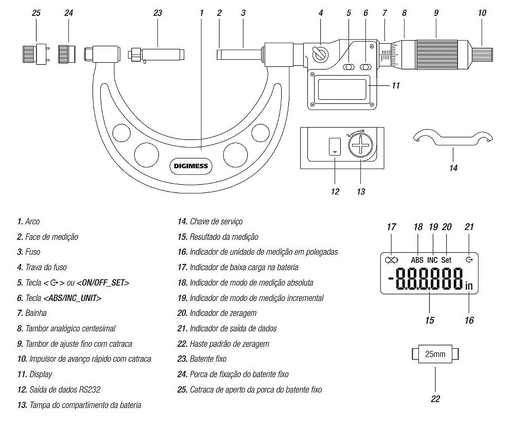 Micrômetro Digital Milesimal Grande 400-500mm Digimess - CÔVADO MEDIÇÕES