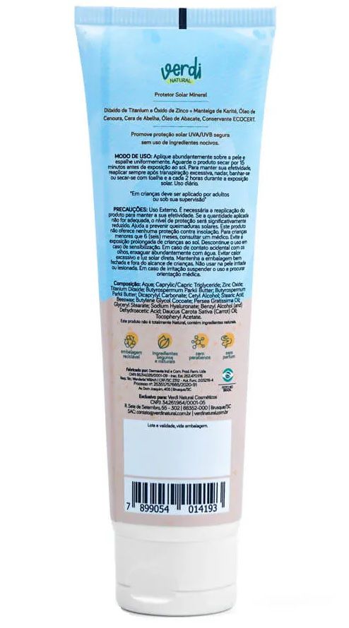 Verdi Natural Protetor Solar FPS 30 Físico e Mineral Rosto e Corpo ...