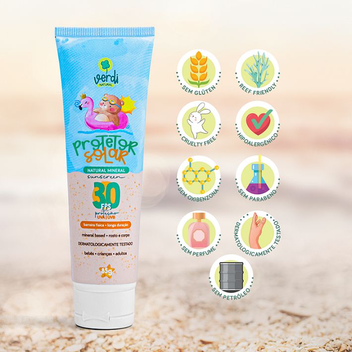 Verdi Natural Protetor Solar FPS 30 Físico e Mineral Rosto e Corpo ...