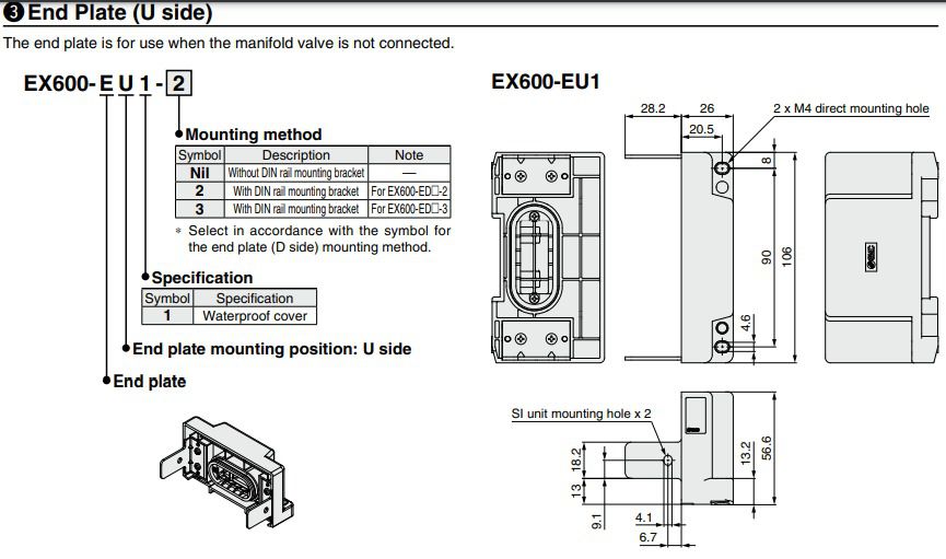 EX600-EU1 PLACA LATERAL PARA UNIDADE SI SERIE EX SMC - TONA AUTOMAÇÃO
