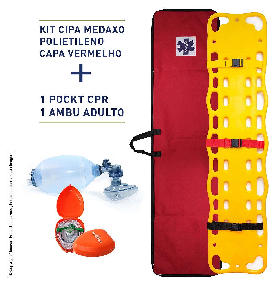 Kit Cipa Industrial com Prancha em Polietileno - Capa Vermelha - Medaxo Kit Cipa Industrial com Prancha em Polietileno - Capa Vermelha - Medaxo
