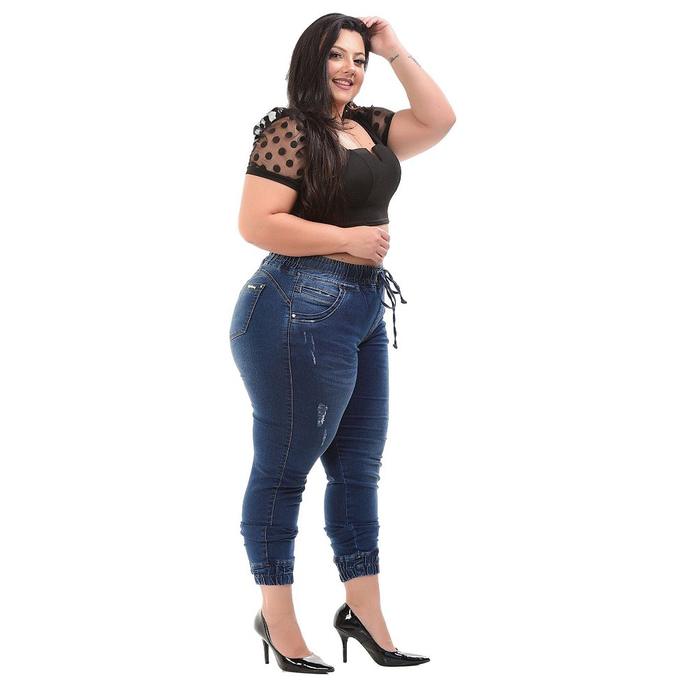 Calça Jeans Xtra Charmy Plus Size Jogger Cremildes Azul - Ane Jeans ...