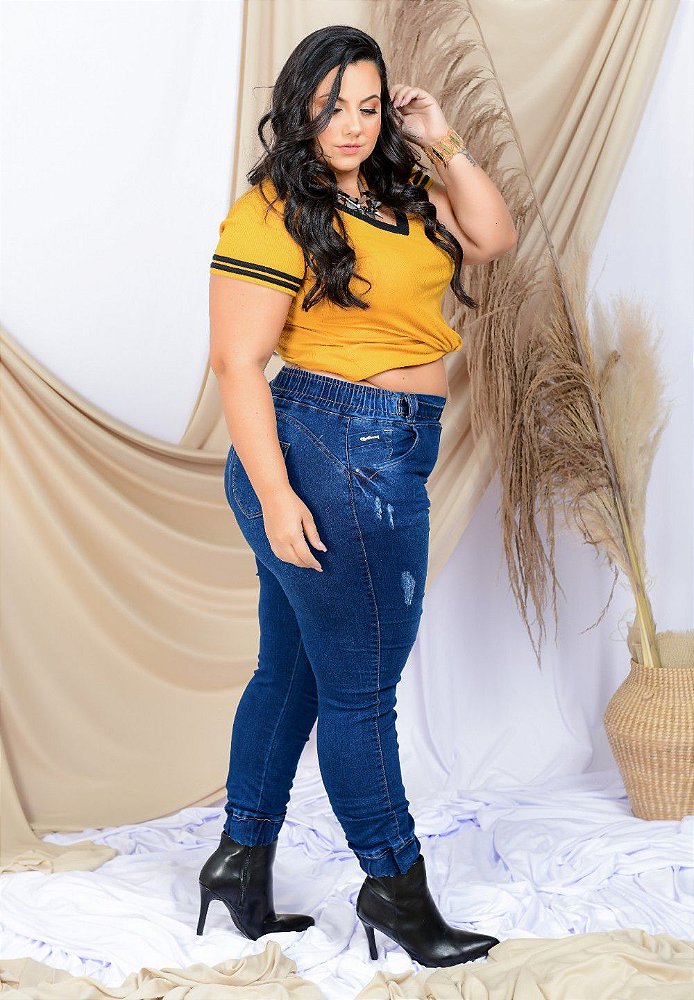 Calça Jeans Xtra Charmy Plus Size Jogger Winni Azul - Andando no Estilo ...