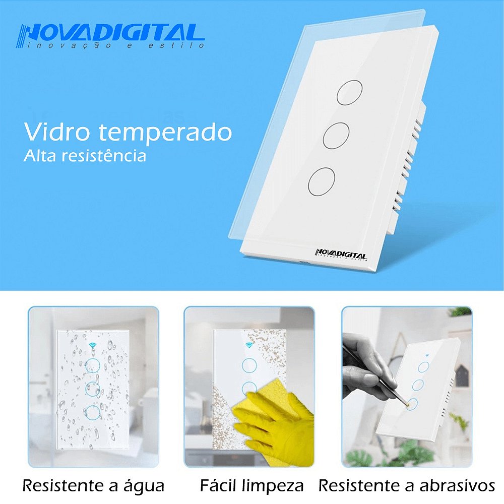 Interruptor Inteligente Zigbee Nova Digital Tuya de 3 Botões Branco ...