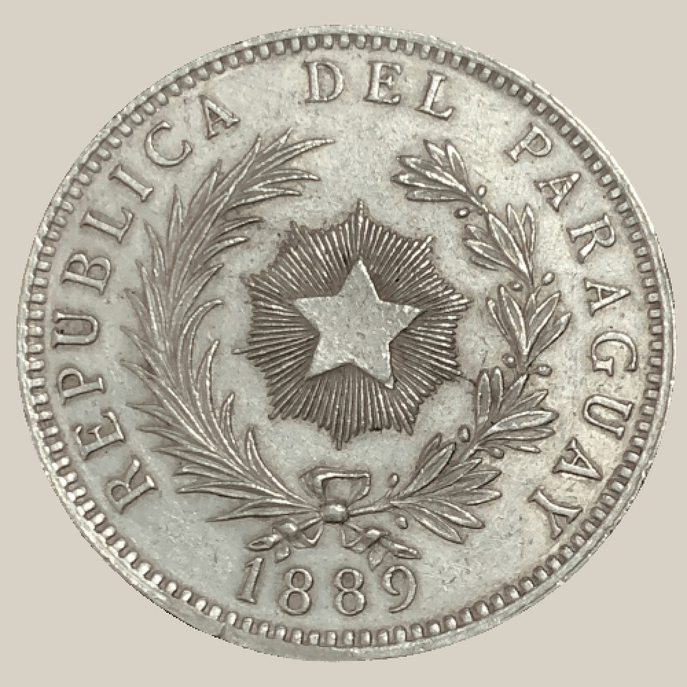 Moeda de Prata de 1 Peso, Paraguai, 1889, Pres. Patricio Escobar ...