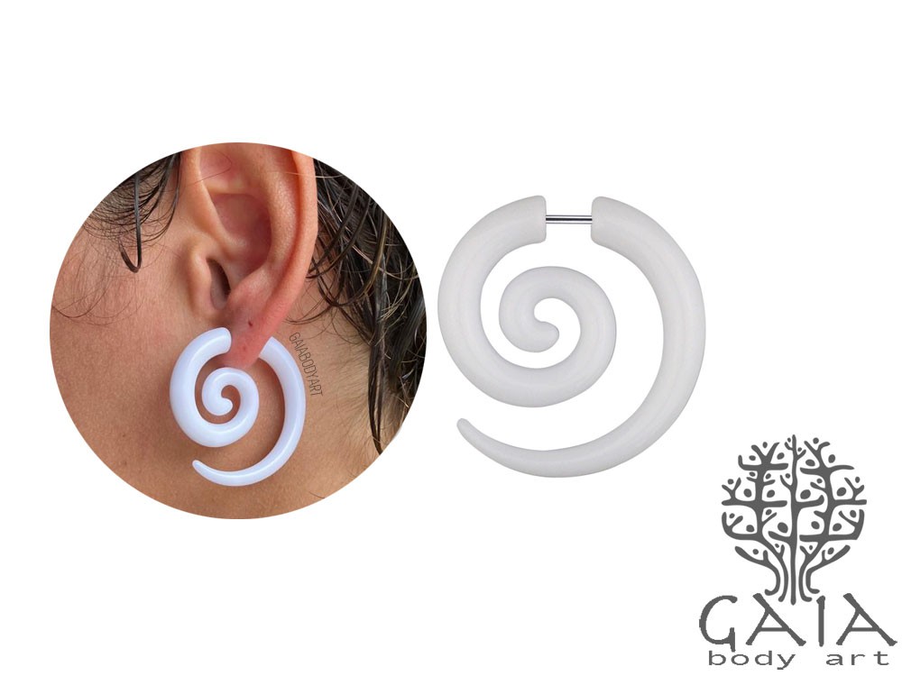 Piercing estilo Falso Alargador Espiral Caracol Branco - Gaia Body Art Alargadores Piercings e ...