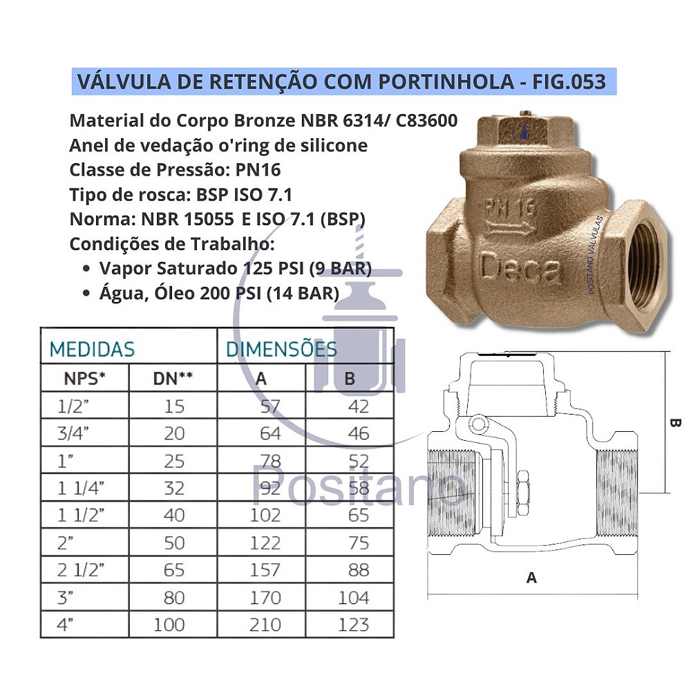 Válvula de Retenção Portinhola Bronze 1 1/2" BSP - Fig. 053 - Deca ...