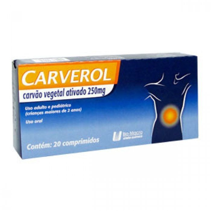 CARVEROL 20CPR (CARVAO VEGETAL ATIVADO) 250MG - FarmaViver