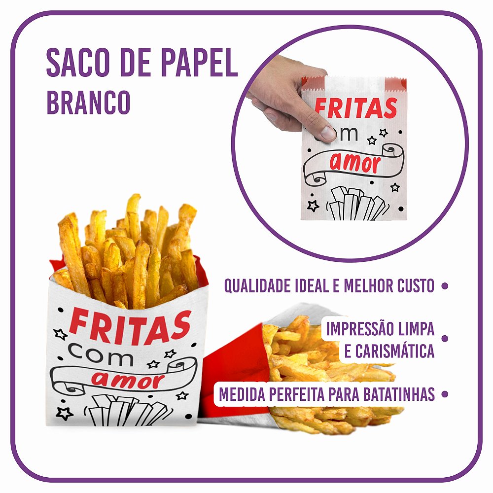 Saco para Batata Fritas - Kraft Branco (1000 Unidades) - Dalpack Embalagens