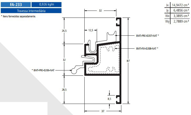FA-233 5.55 KG POR BARRA 6,00 FACHADA ATLANTA ESQUADRIA DE ALUMINIO - ALLUWEB SHOPPING DO ALUMINIO