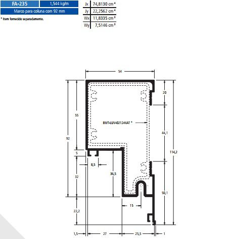 FA-235 9.26 KG POR BARRA 6,00 FACHADA ATLANTA ESQUADRIA DE ALUMINIO - ALLUWEB SHOPPING DO ALUMINIO