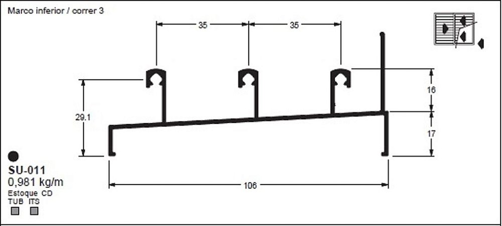 SU-011(ALS-011)- 5,89 KG BARRA 6,00 ML LS - ALLUWEB SHOPPING DO ALUMINIO