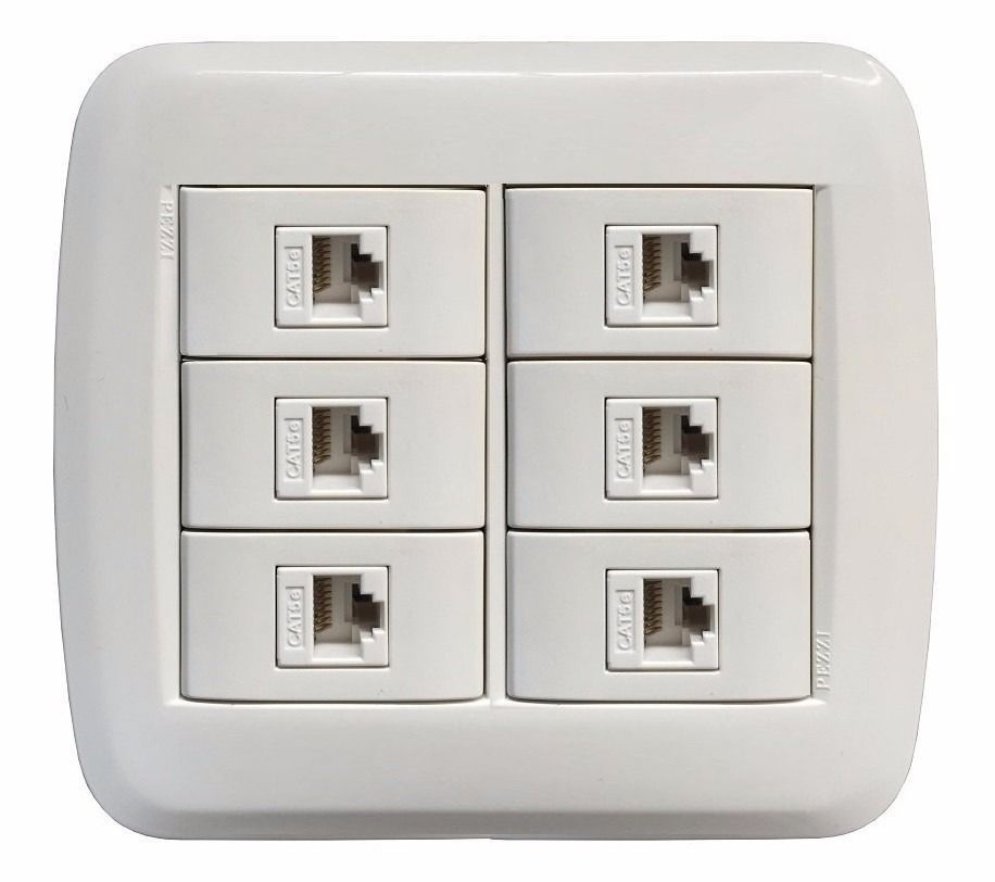 Espelho Painel De Parede 4x4 Com 6 Rj45 Para Rede - Dealmex