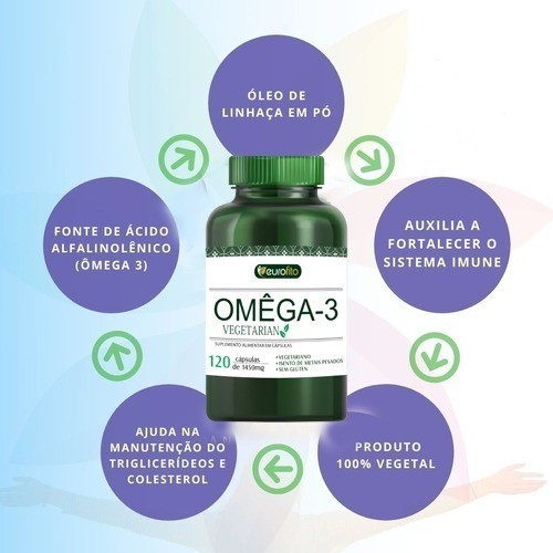 Ômega 3 Vegetariano Eurofito 120 Cápsulas de 1450mg Suplemento ...