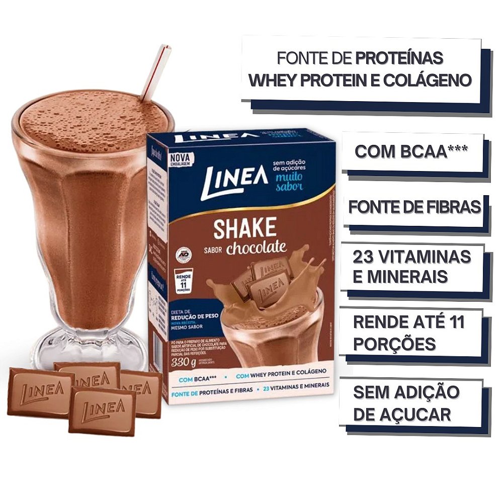 Shake Linea Sabor Chocolate com BCAA / Whey Protein e Colágeno 330g ...