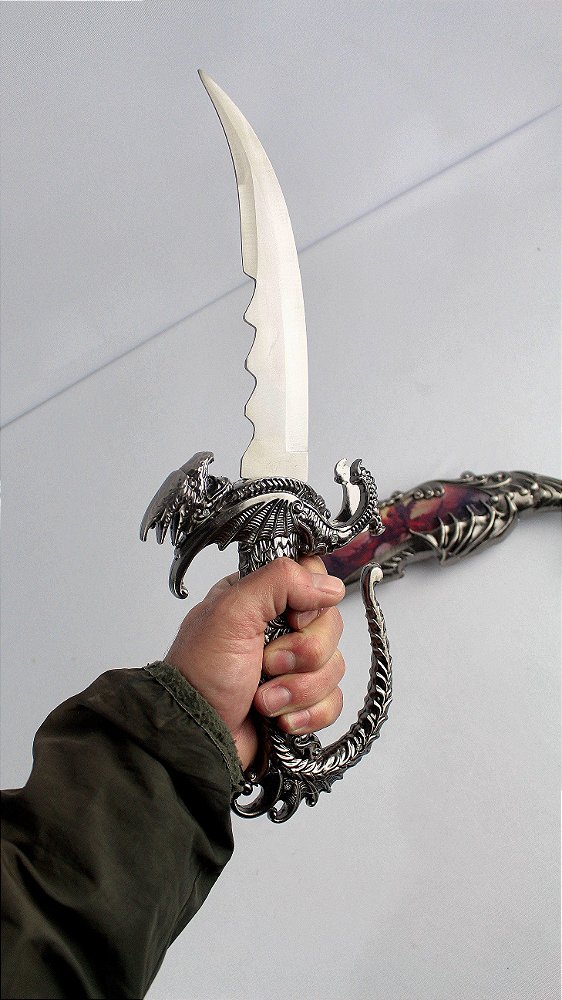 Adaga Aço Dragão Red Faca Espada Bainha Colecionador 38cm - Tenda Medieval